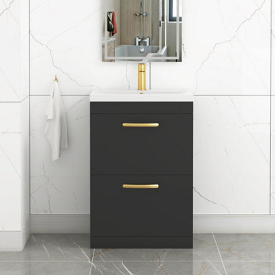 Royal Bathrooms Turin 600mm Floor Standing Vanity Unit Matte Black 2 ...