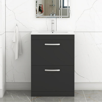 Royal Bathrooms Turin 600mm Matte Black Floor Standing Vanity Unit 2 ...