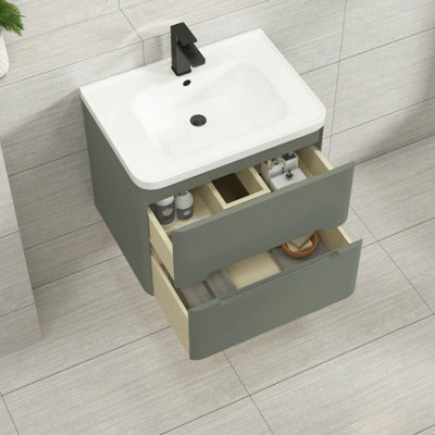 Royal Bathrooms Venice 600mm Matt Green Wall Hung Vanity Unit 2 Drawer ...