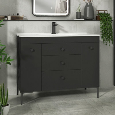 Royal Bathrooms Verona 1000mm Black Floor Standing Vanity Unit 3 Drawer ...