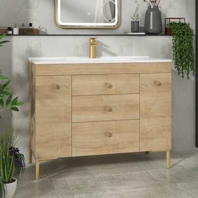 Royal Bathrooms Verona 1000mm Oak Floor Standing Vanity Unit 3 Drawer ...