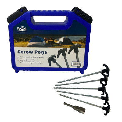 Royal Leisure 20 Screw Thread Pegs with Drill Adapter and Carry Case
