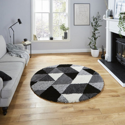 Royal Nomadic 7611 Black/White Rug 160 x 160 Circle | DIY at B&Q