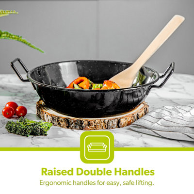 Royalford 32cm Enamel Wok Pan Induction Safe Shallow & Deep Frying