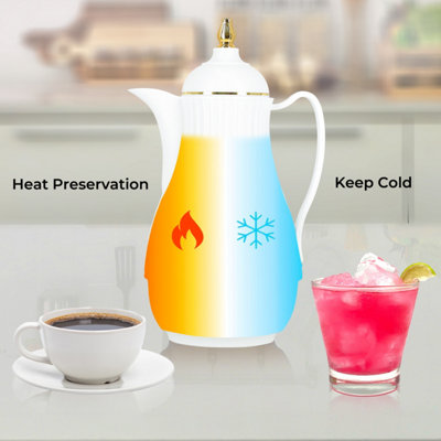 Royalford Glass Vacuum Flask 1000ML Airpot Heat & Cold Retention Carafe