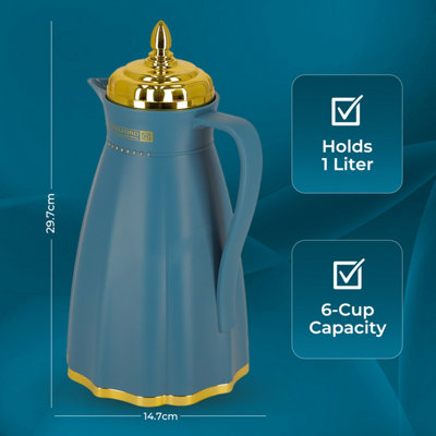 Royalford Insulate Vacuum Flask Tea Carafe 1L Airport Jug, Blue