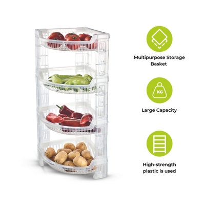 Royalford Kitchen Corner Vegetable Basket 4 Tier Transparent Rack ...