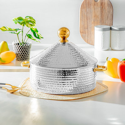 Royalford Monarch Dome Hot Pot 3L Food Warmer Buffet Server Dish, Silver