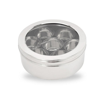 Royalford Stainless Steel 7 Cups Spice Box Masala Dabba with See ...