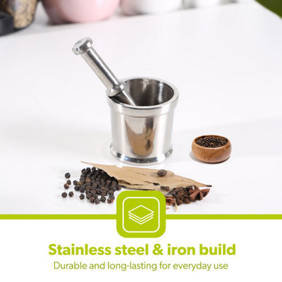 Royalford Stainless Steel Pestle & Mortar Set Spice Grinder 6.5x5.5cm
