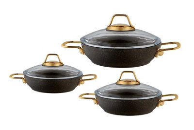 ROZI ALYA COLLECTION 6-PIECE NON-STICK GRANITE SAUTÉ PAN SET (BLACK)