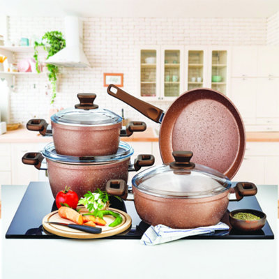 Rozi Defne Collection 7-Piece Non-Stick Granite Cookware Set (Brown ...