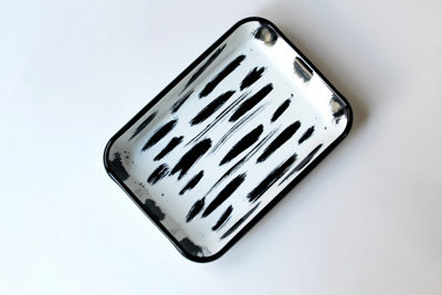 Rozi Stripe Collection Enamel Rectangular Serving And Roasting Dish - 26 cm (W) x 18 cm (D) x 4 ...