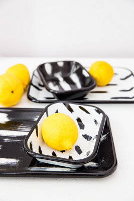 Rozi Stripe Collection Enamel Rectangular Serving And Roasting Dish - 26 cm (W) x 18 cm (D) x 4 ...