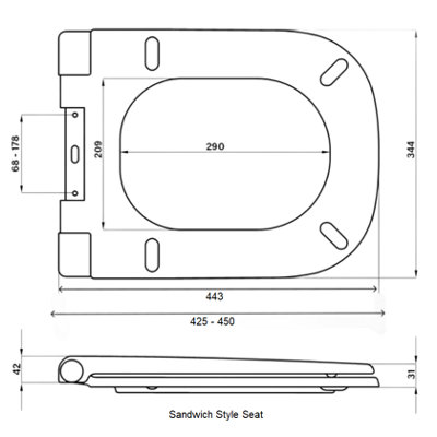 RTS Square 345 Top Fix Slow Close Quick Release Toilet Seat