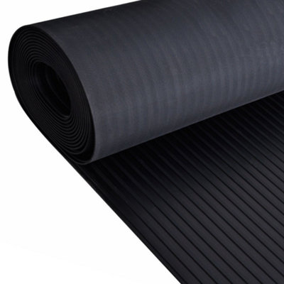 Rubber Flooring Matting - 2m x 3m x 3mm - Wide Ribbed - Workshop Garage ...