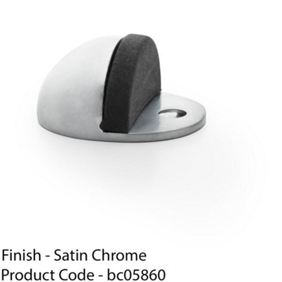 Rubber Tip Floor Mounted Oval Doorstop 46 x 20mm Satin Chrome Half Moon ...