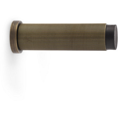 Rubber Tip Reeded Wall Mounted Doorstop - Antique Brass 75mm Cylinder ...