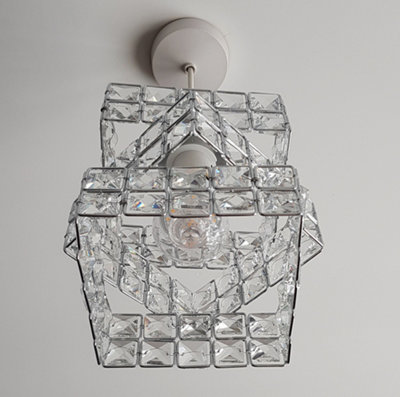 Rubiks Cube Effect Sparkly Beaded Chrome Easy Fit Ceiling Pendant Light ...