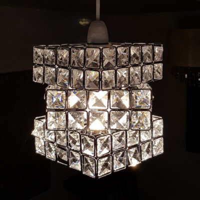 Rubiks Cube Effect Sparkly Beaded Chrome Easy Fit Ceiling Pendant Light ...