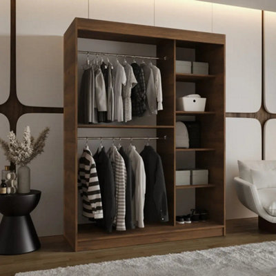 Rubino T2 Sliding Door Wardrobe 150cm Oak Walnut with Mirrored Sliding Door