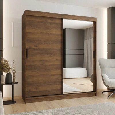 Rubino T2 Sliding Door Wardrobe 180cm Oak Walnut with One Mirrored Door