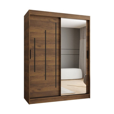 Rubino Y2 Oak Walnut Sliding Wardrobe 150cm with Mirrored Door