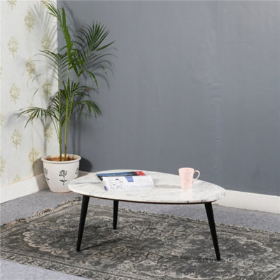 Ruby Coffee Table With White Marble Top & Metal Legs