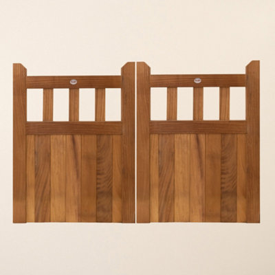 Ruby Iroko Cottage Entrance Gate Pair Durable Mortise & Tenon Wood Gates