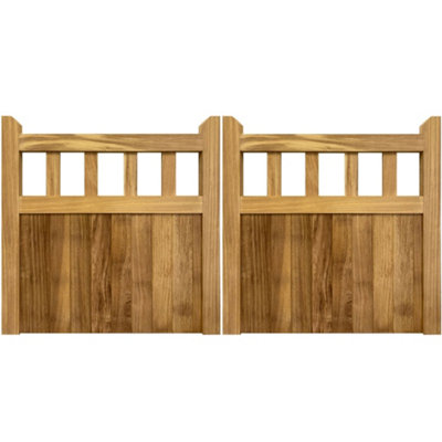 Ruby Iroko Cottage Entrance Gate Pair Durable Mortise & Tenon Wood Gates