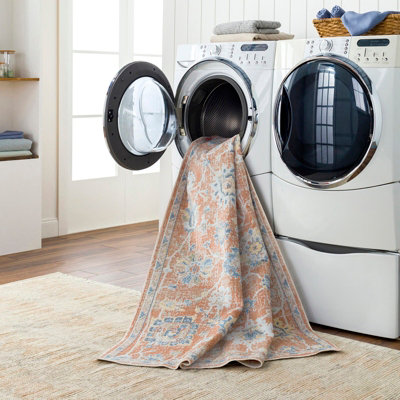 RUBY Machine Washable Traditional Boho Burnt Orange Area Rug 160 x 213 cm