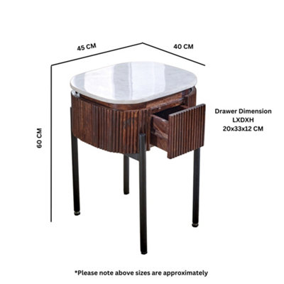 Ruby Mango Wood Bedside Table With Marble Top & Metal Legs
