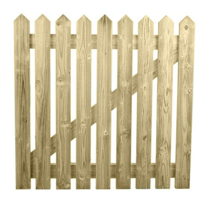 Ruby Pressure Treated Picket Side Gate 0.9m Pointed Top Wooden Garden Gate 1000mm Wide x 900mm ...
