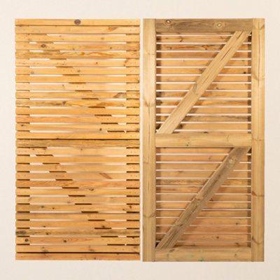 Ruby Redwood Slatted Gate Ruby Single Modern Pressure Treated Wooden Side Gate 2.4m Wide x 1.2m ...