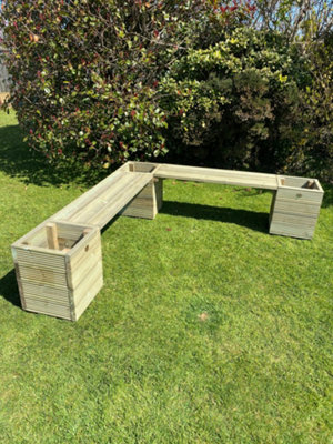 Ruby Square Decking Planters & Bench Ruby Wooden Corner Garden Seat Combination With Planter Lids
