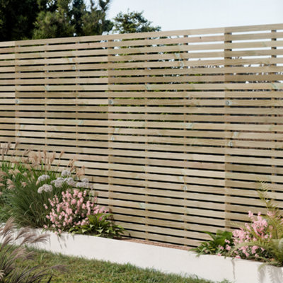Ruby Treated PSE Horizontal Slatted Panel Wooden Timber Privacy Screen ...