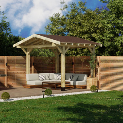 Ruby Wooden Gazebo Kit Ruby Apex with Overhang, Katepal Brown Shingle Roof 2.1m Wide x 3.0m Long ...