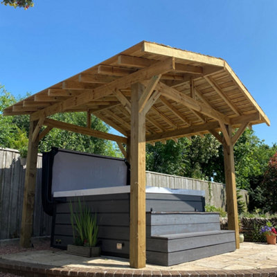 Ruby Wooden Gazebo Kit Ruby Apex with Overhang, Katepal Brown Shingle ...