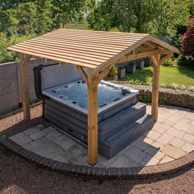 Ruby Wooden Gazebo Kit with Overhang Ruby Treated Featheredge Apex Roof Design 3.3m Wide x 2.4m ...