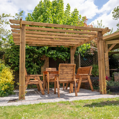 Ruby Wooden Pergola Kit Flat & Open Roof Ruby Stylish Timber Garden Structure 4.2m Long (Back To ...