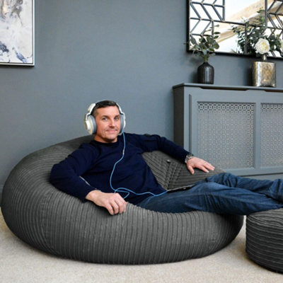 RUCOMFY JUMBO CORD GREY GOLIATH - GIANT INDOOR BEAN BAG CHAIR FOR ADULTS