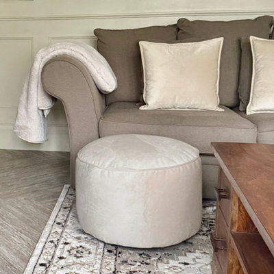 rucomfy Velvet Cream Pouffe - Indoor Bean Bag Footstool