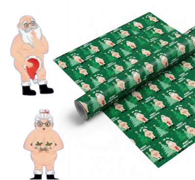 Rude Santa Christmas Wrapping Paper Roll Green Funny Novelty Gift Wrap ...