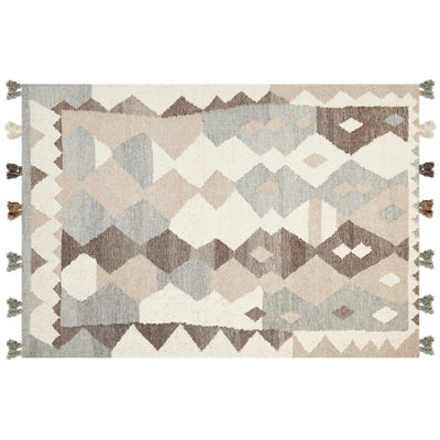 Rug ARALEZ Beige 160 x 230 cm Wool Kilim