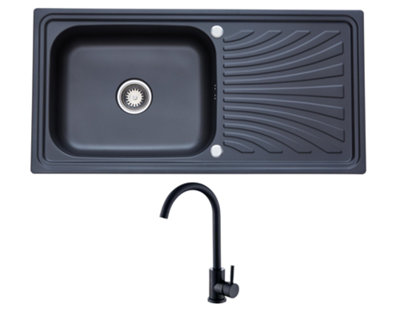 RUMO Echo Black Anthracite Kitchen Sink with Tap Nano Coated Stainless ...