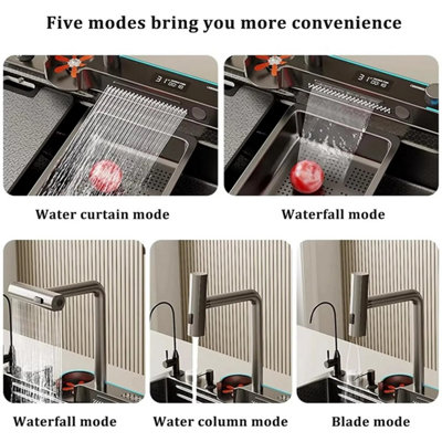 RUMO Handmade Undermount Waterfall Sink Black with LED Digital Display ...