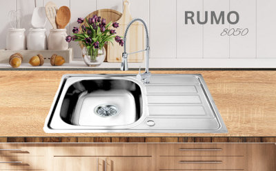 RUMO Stainless Steel Kitchen Sink Inset Single Bowl with Reversible ...