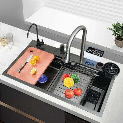 RUMO Waterfall Sink Piano 2 Key Kitchen Sink with LED Digital Display ...