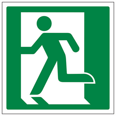 RUNNING MAN LEFT LOGO FIRE EXIT SIGN - ADHESIVE VINYL - 200X200MM (X3)