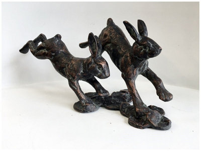 Running Rabbits Garden Sculpture Cast Iron Ornament